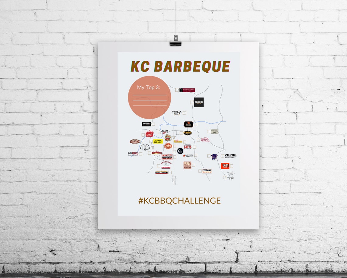 Kansas City Missouri: BBQ Challenge Printable Wall Art Map | Etsy