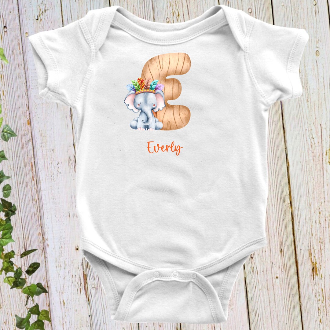 Personalized Baby Vest, Wood Alphabet Initial, Elephant Outfit - Etsy