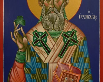 Saint Patrick Icon, Hand Painted, Bishop in Ireland, apostle of Ireland ...