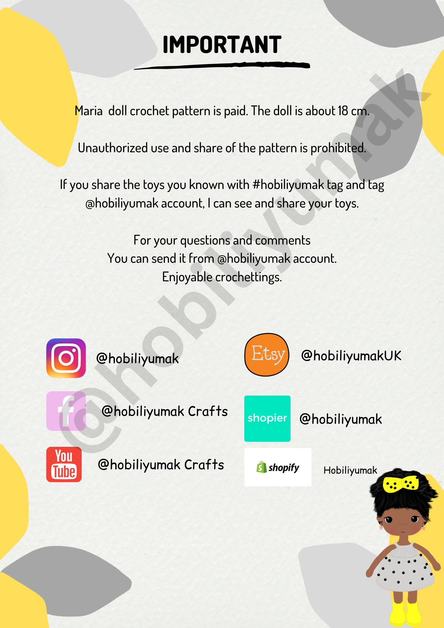 Maria Crochet Pattern, Mini Girl Amigurumi Pattern, English, Turkish ...