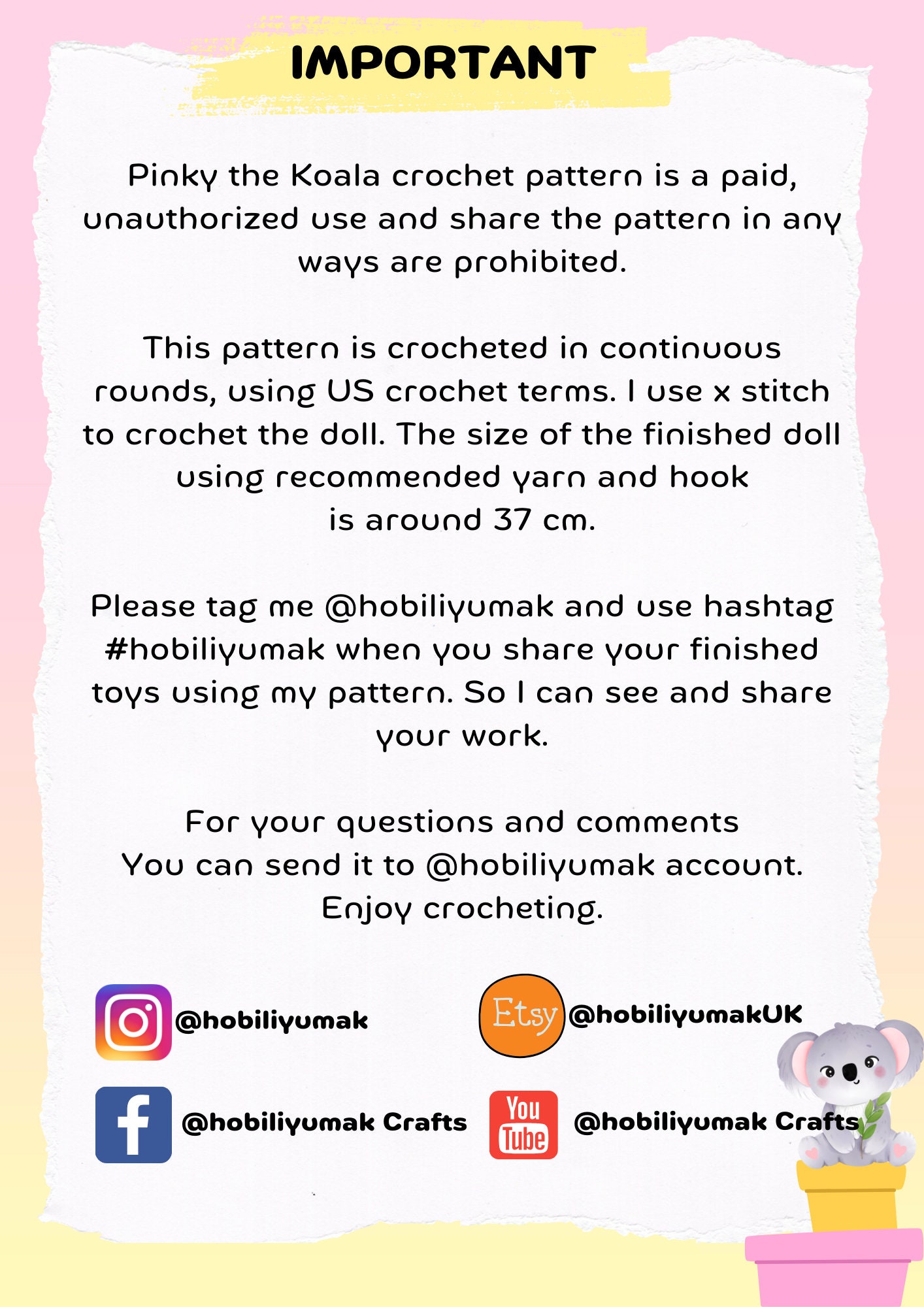 Pinky the Koala Amigurumi Crochet Pattern, Animal Snuggler, Lovey ...