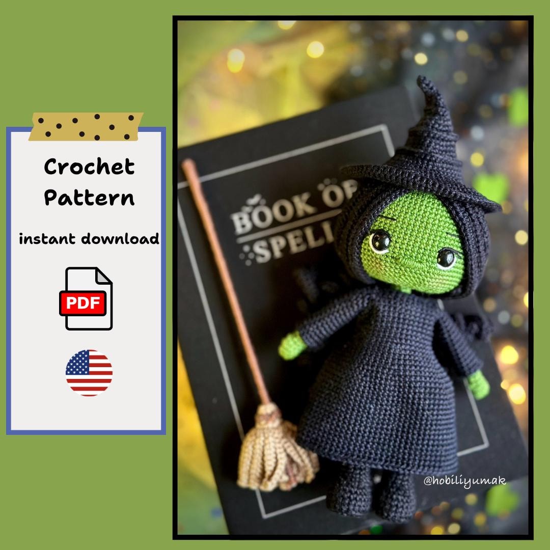 Elphaba Doll Amigurumi Crochet Pattern: Green Girl Fairy Tale Character ...