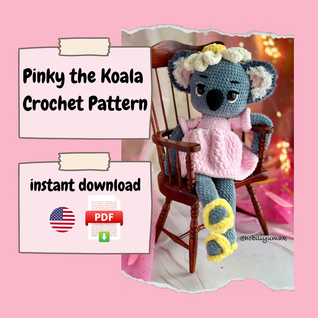 Pinky the Koala Amigurumi Crochet Pattern, Animal Snuggler, Lovey ...
