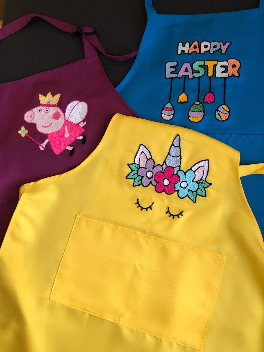 Handmade Punch Needle Kids Apron, Pig Apron, Easter Apron, Unicorn ...