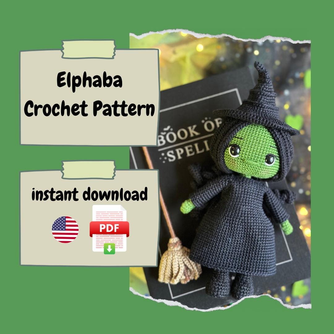 Wicked Elphaba Doll Amigurumi Pattern,adorables, Green Girl, Handmade ...