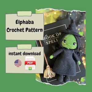 Wicked Elphaba Doll Amigurumi Pattern,adorables, Green Girl, Handmade ...