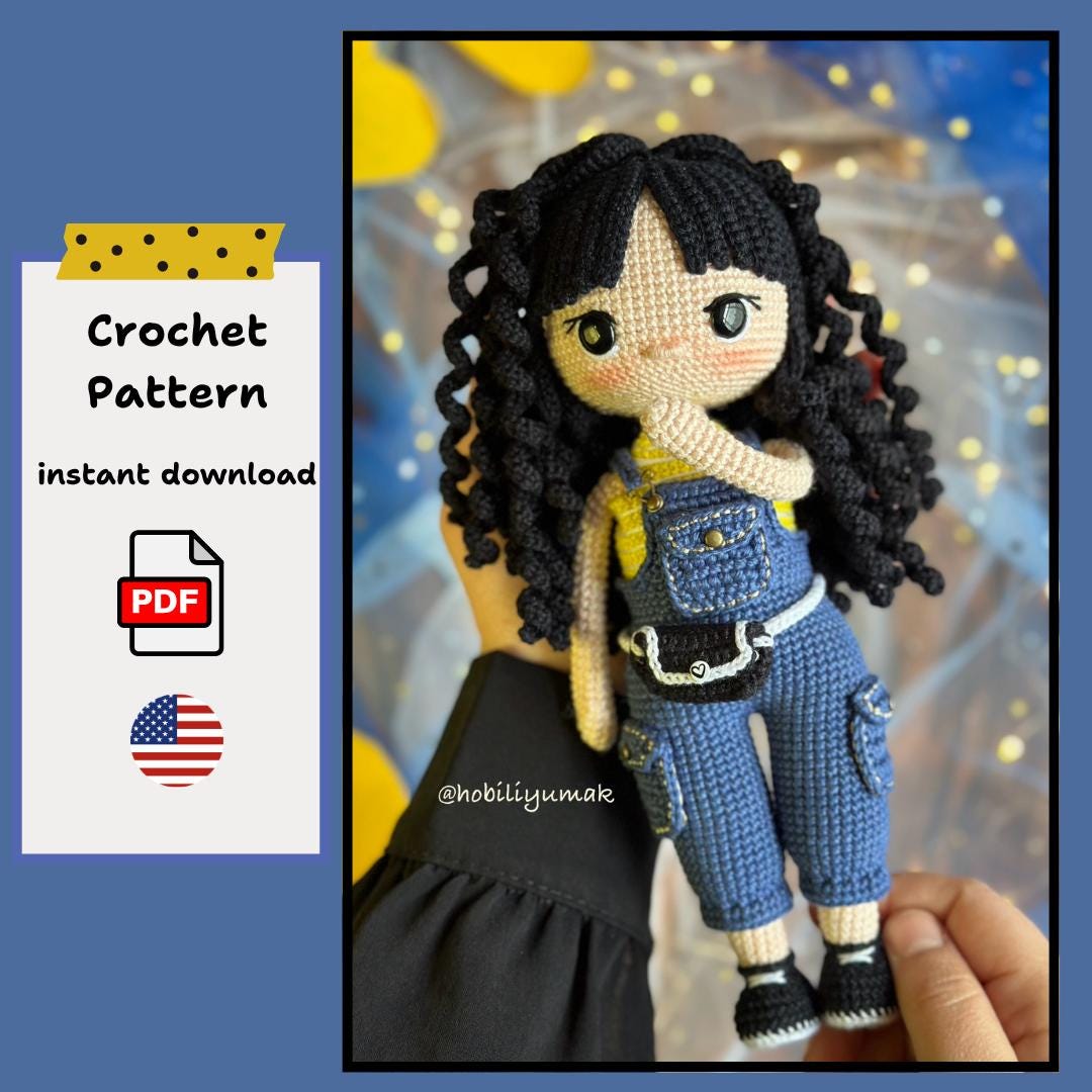 Aria Crochet Doll Pattern: Black Hair Girl Plush (english PDF Pattern ...