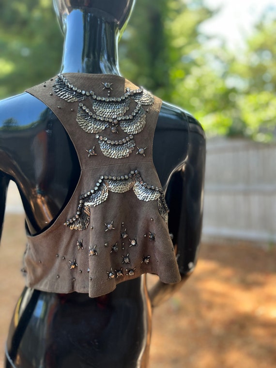 Soft leather studded and sequins Top made in France - Gem