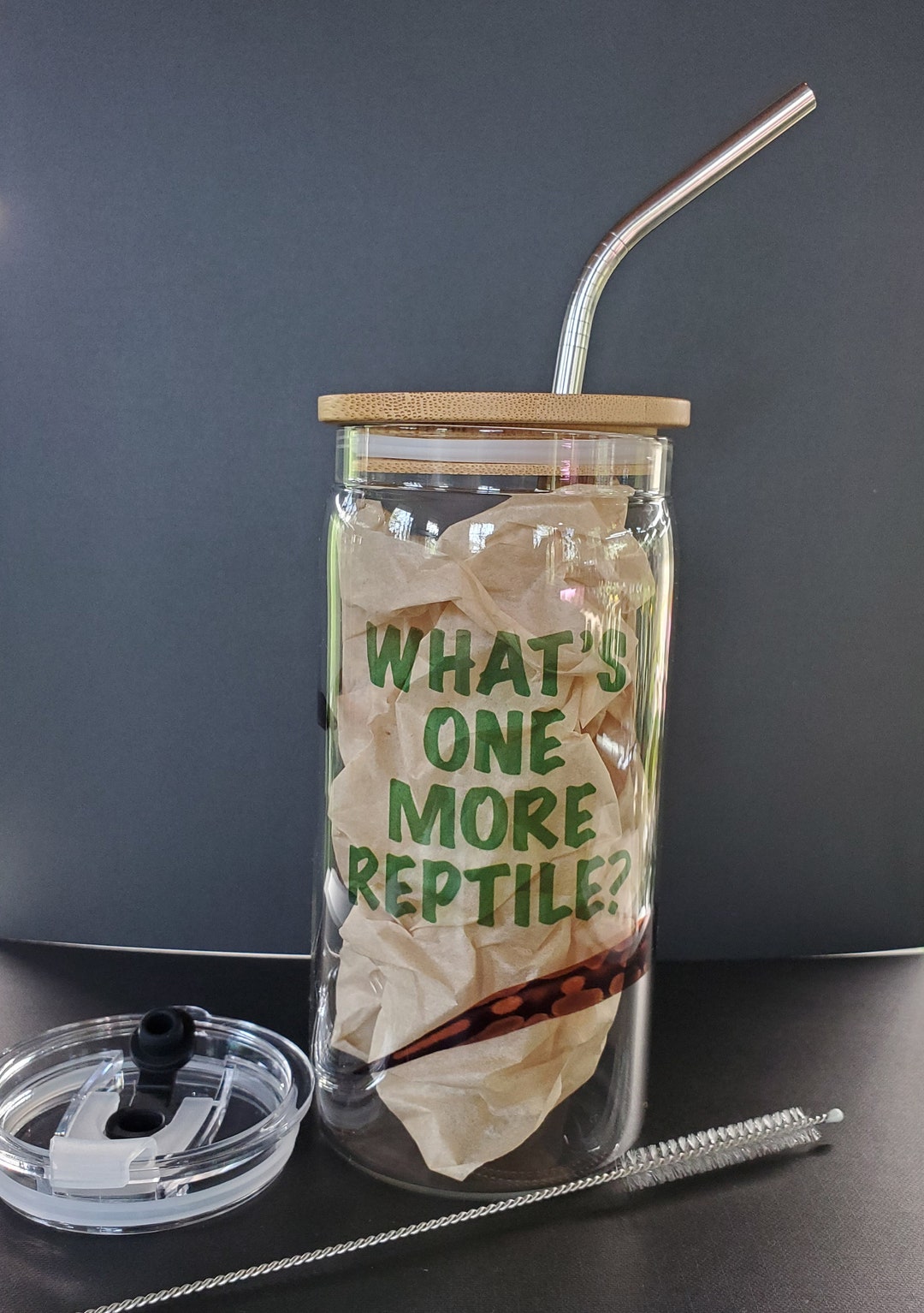 Ball Python 16oz Glass Cup W/2 Lids and Metal Straw-custom Options ...