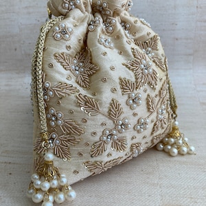 GOLD Pearl Potli•potli Bag•potlis•indian Handbag•gold Bag•handcrafted ...