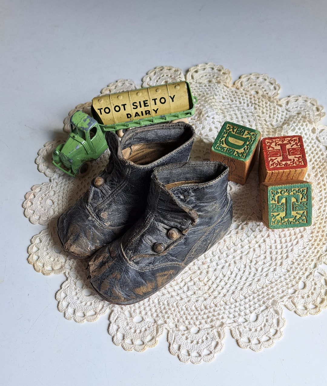 Victorian-era Baby Leather Hightop Booties, Vintage Button-up Baby ...