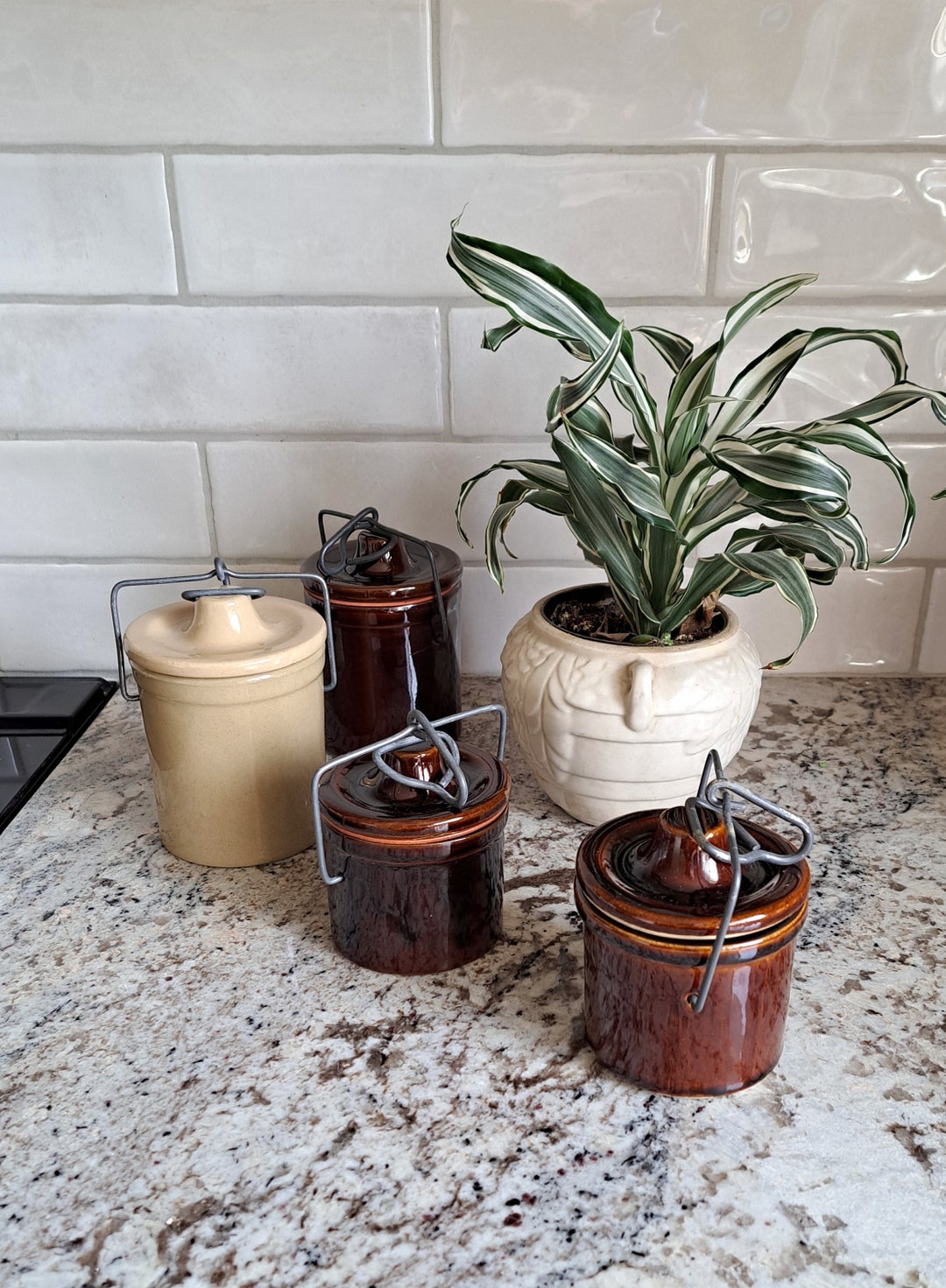 Vintage Stoneware Cheese Crock W/bail Lock/clamp Lid, Glazed Pottery ...