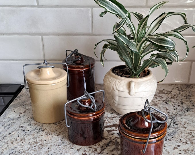 Vintage Stoneware Cheese Crock W/bail Lock/clamp Lid, Glazed Pottery ...
