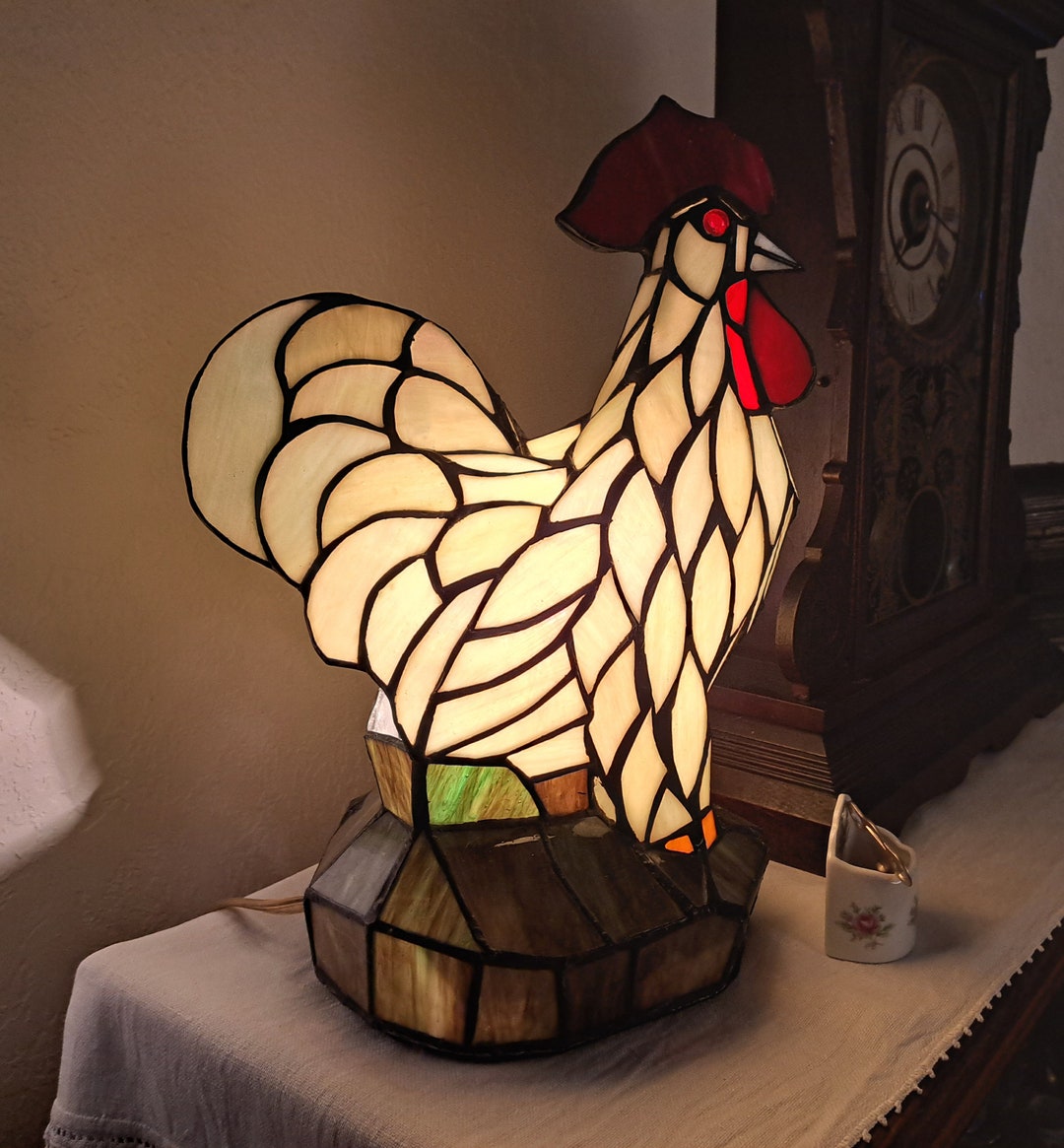 Vintage Tiffany-style Stained Glass Rooster Table Lamp/night Light ...