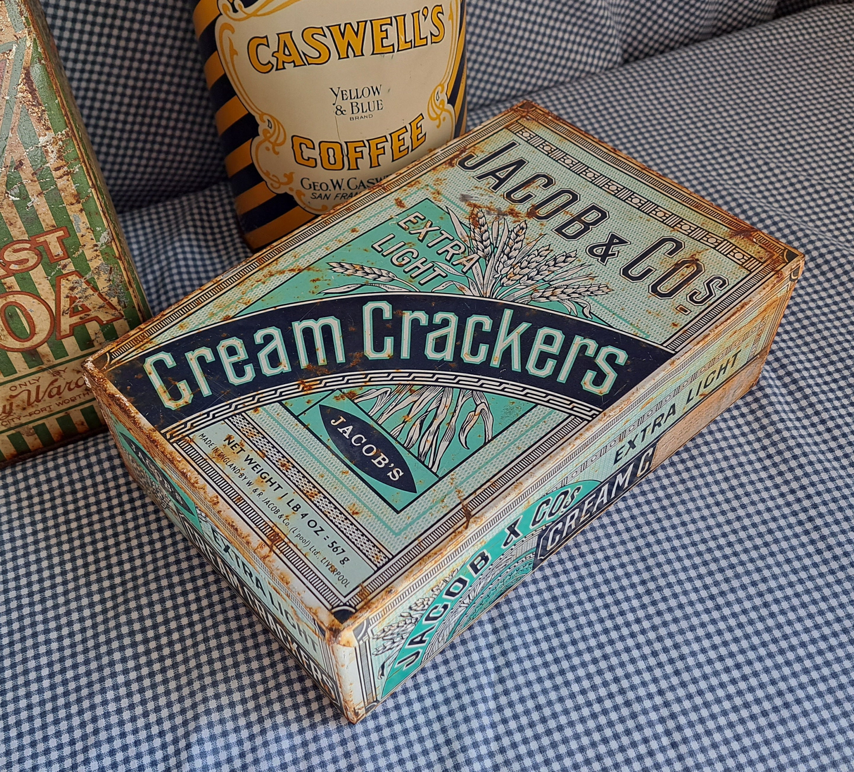 Vintage W&R Jacob and Co. Cream Cracker Tin, Rustic Cabin, Farmhouse ...