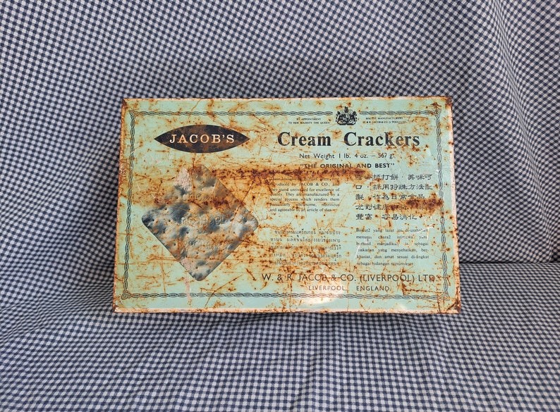 Vintage W&R Jacob and Co. Cream Cracker Tin, Rustic Cabin, Farmhouse ...