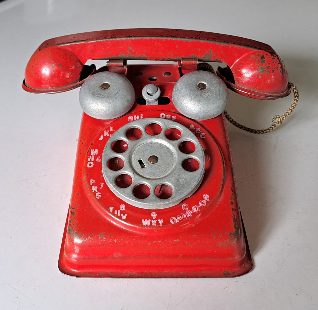 1940s Red Rotary Metal Play Telephone Vintage Collectible Toy - Etsy