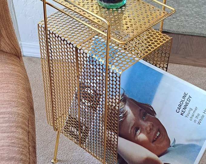 VTG 1950s "atomic" Perforated Metal Mesh Telephone Stand, Side Table ...