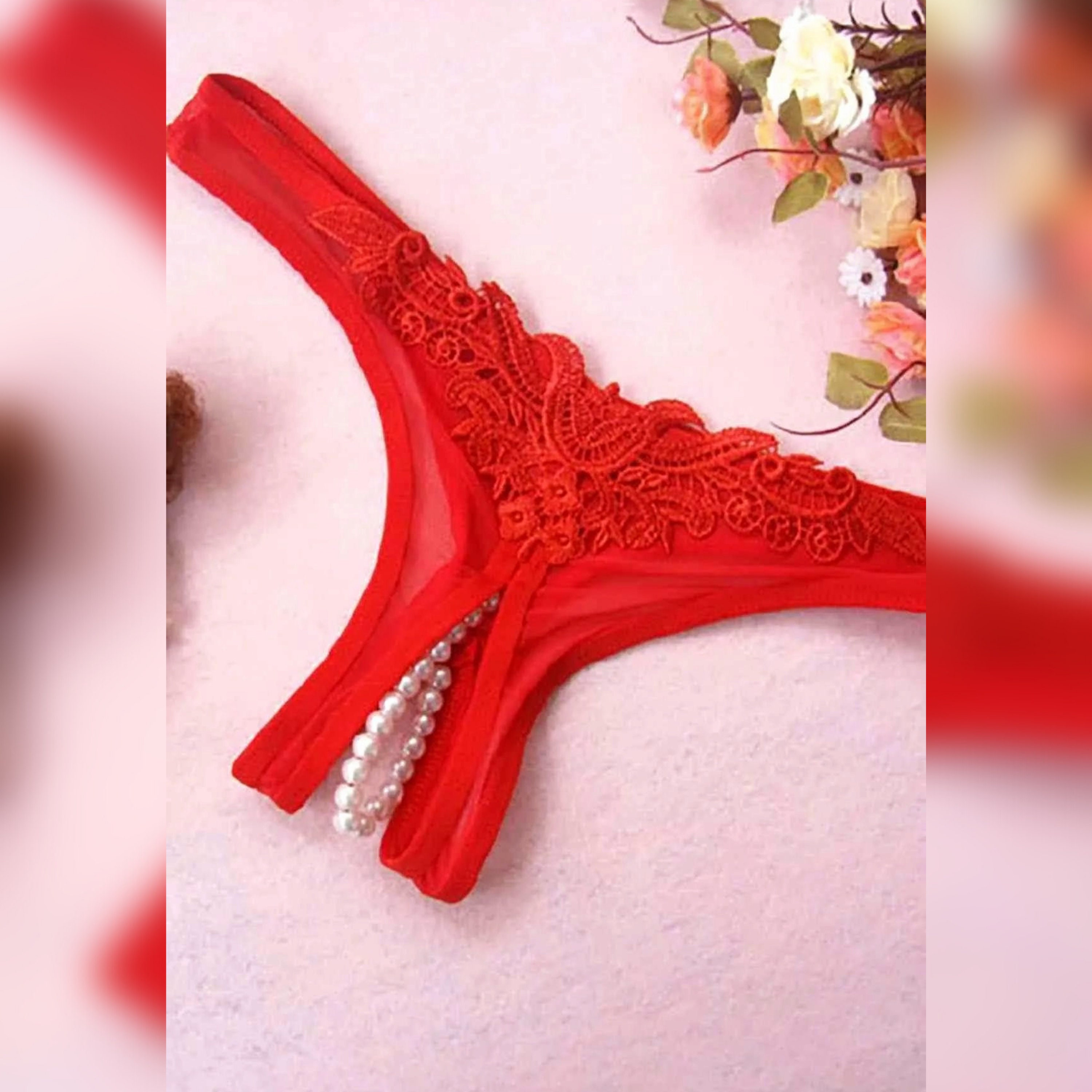 Crotchless Lace Pearl Thong Sexy Lingerie Open Crotch Lingerie Black Thong Red Thong Super
