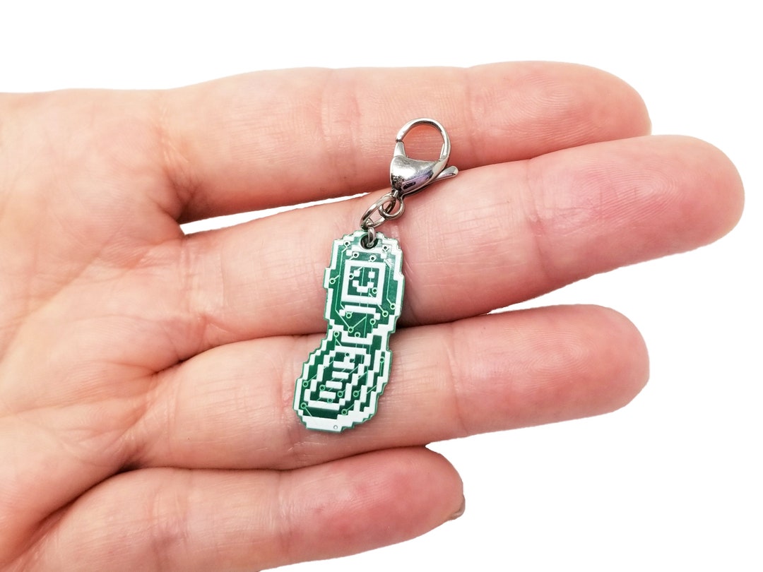 Happy Flip Cell Phone Circuit Board Charm - Retro Pixel Art, Green ...