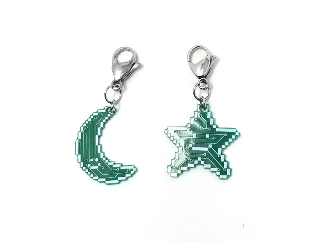 Happy Star and Moon Circuit Board Charm Set, Cute Retro Space Charms ...