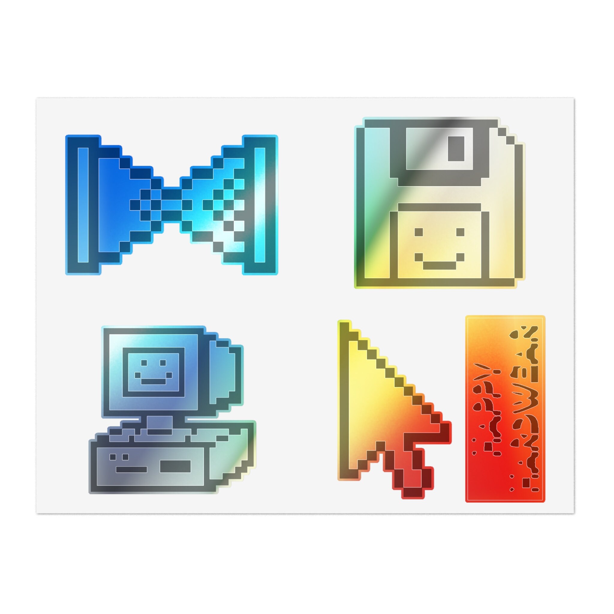 Happy Computer Retro Pixel Art Holographic Kiss Cut Sticker - Etsy