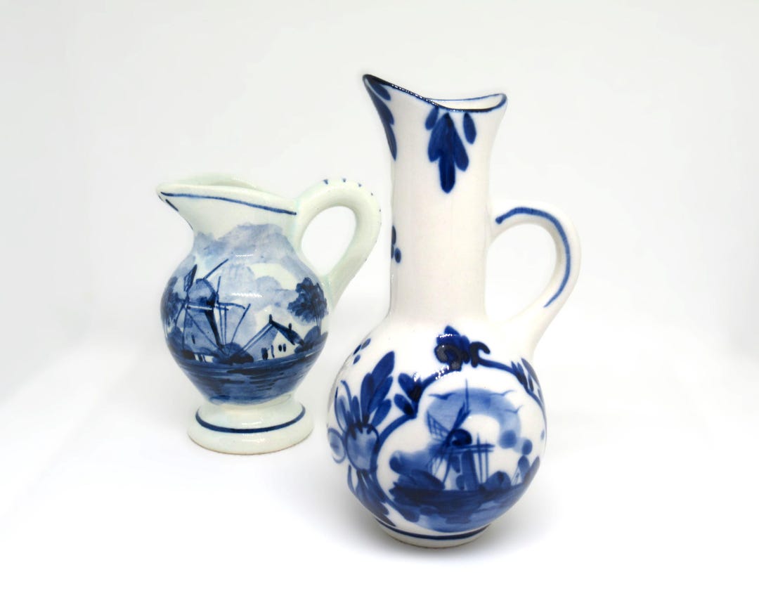 Vintage Delft Blue and White Dutch Pottery Miniature Pitchers. - Etsy