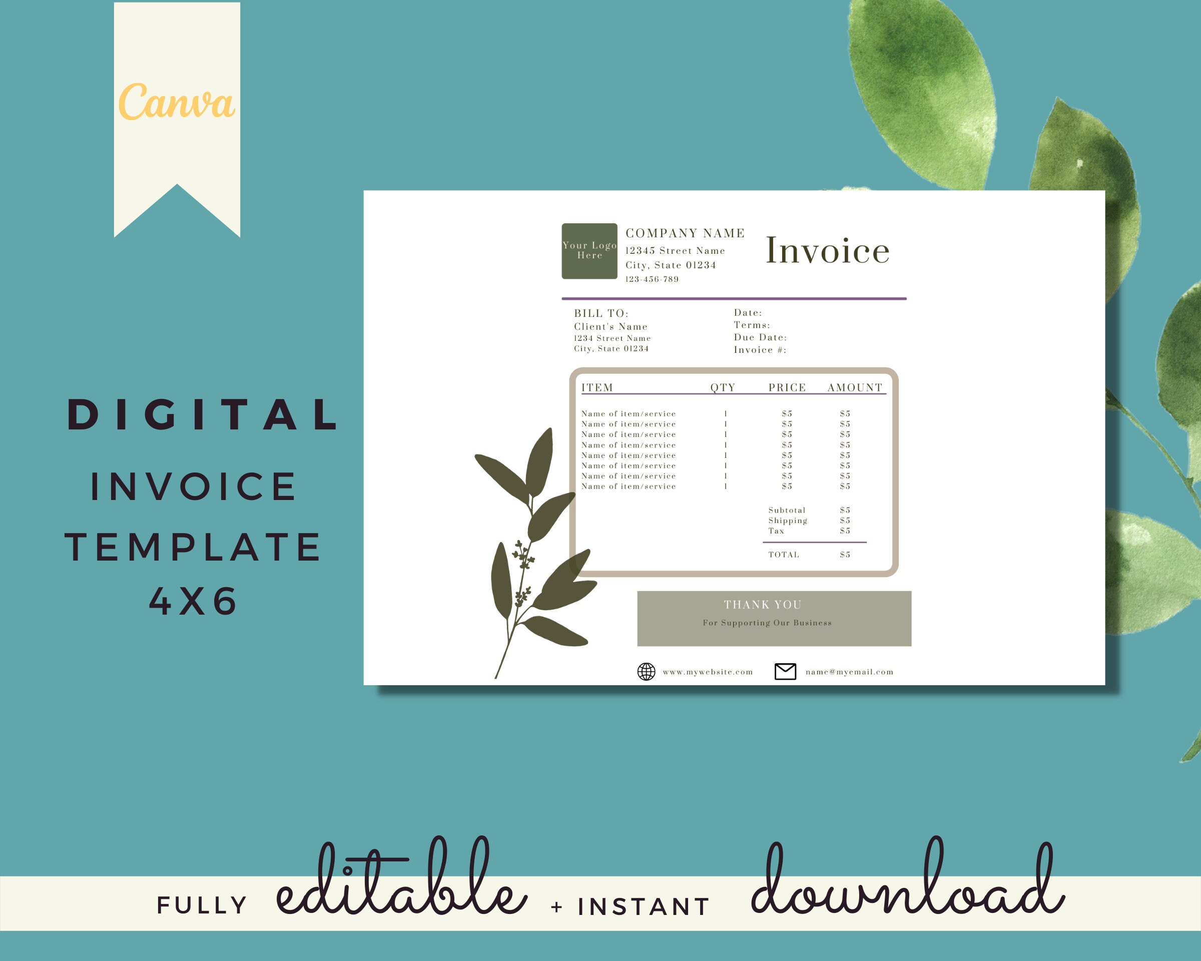 Business & Calling Cards Stationery 4x6 DIGITAL Leaf Business Invoice ...