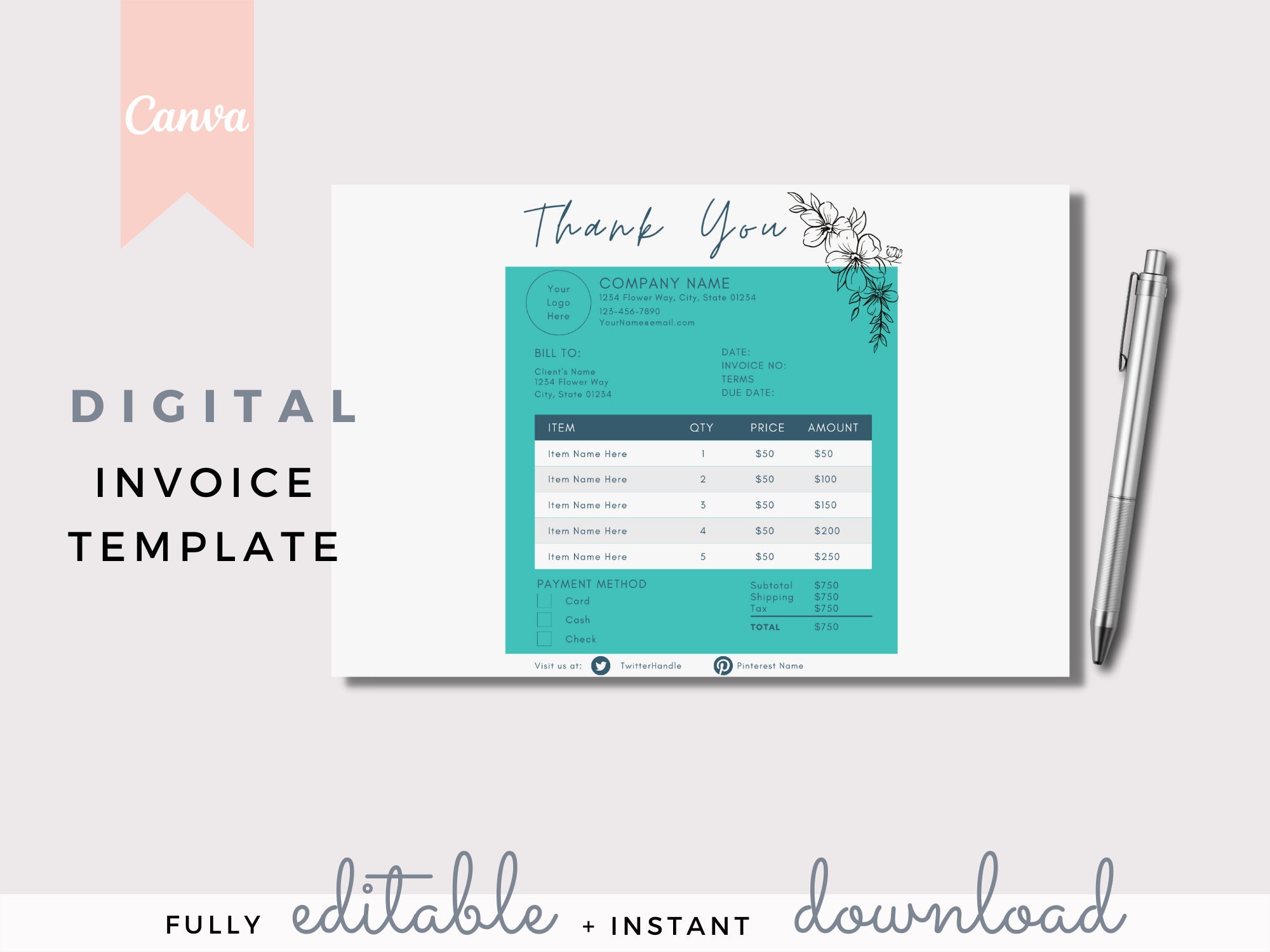 Business & Calling Cards Stationery 4x6 DIGITAL Leaf Business Invoice ...