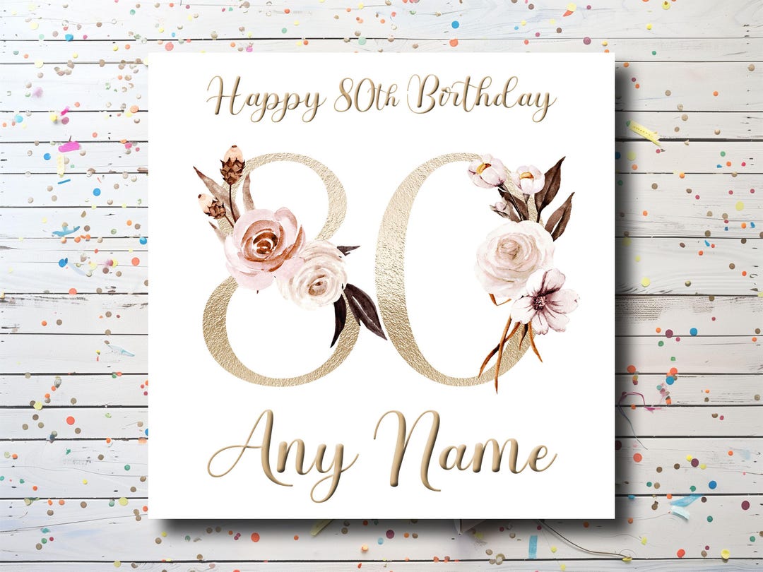 Personalized 80th Birthday Card - Floral Design - Etsy