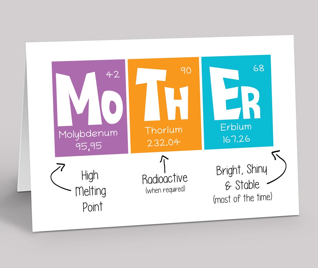 Funny Science Mothers Day Card Geek Mothers Day Card Periodic Table ...