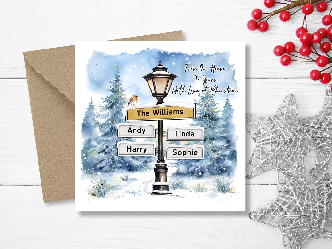 Personalised Family Christmas Card Lamppost Sign Winter - Etsy