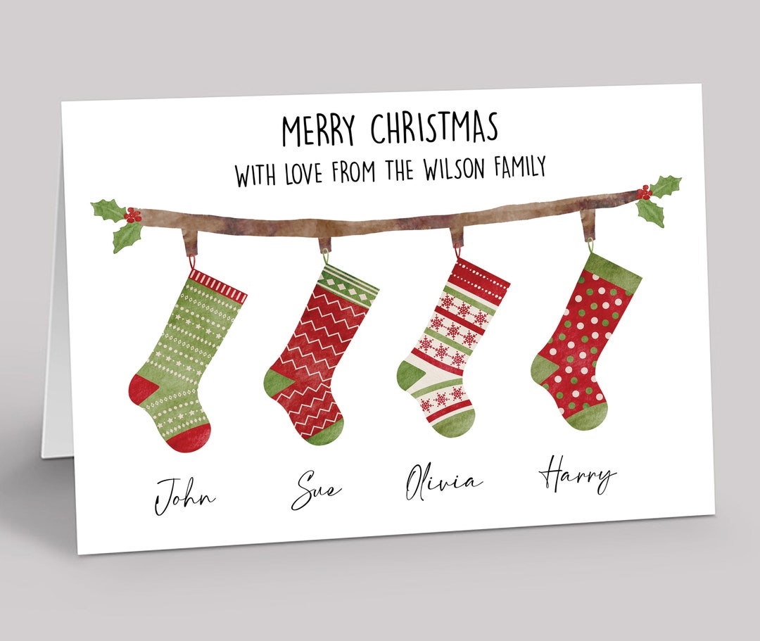 Personalised Stockings Family Christmas Card Personalised Xmas Family ...