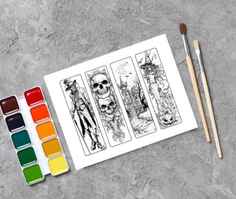 Halloween Coloring Bookmarks: Creepy Witch, Zombie, Haunted House ...