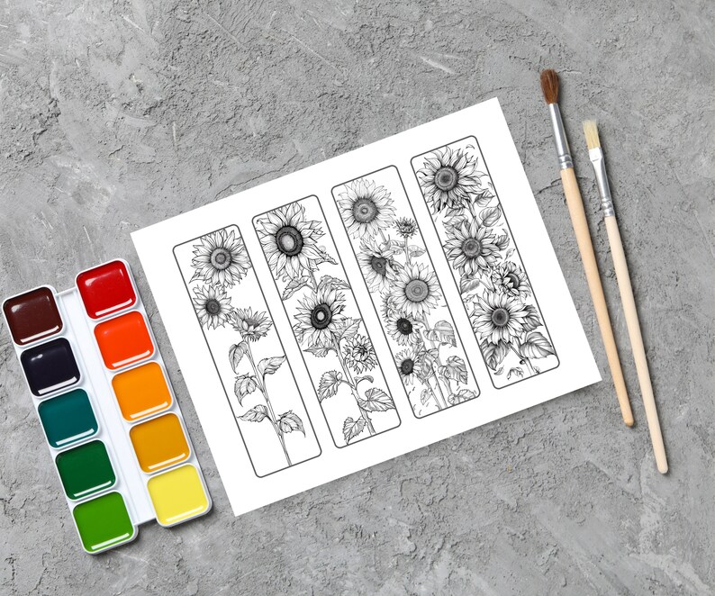 Sunflower Coloring Bookmarks Printable Adult Color Page Digital Floral ...