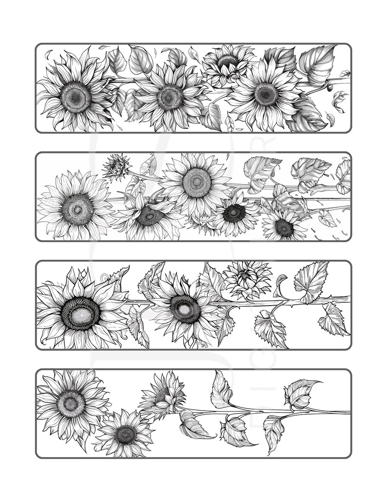 Sunflower Coloring Bookmarks Printable Adult Color Page Digital Floral ...