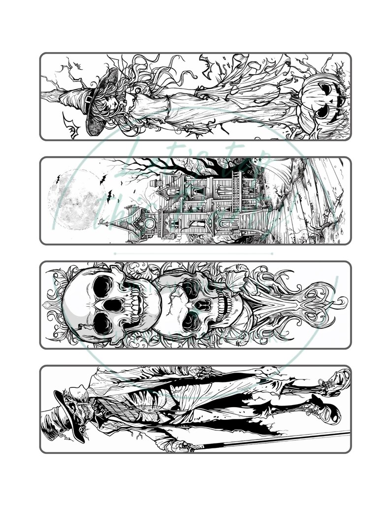 Halloween Coloring Bookmarks: Creepy Witch, Zombie, Haunted House ...
