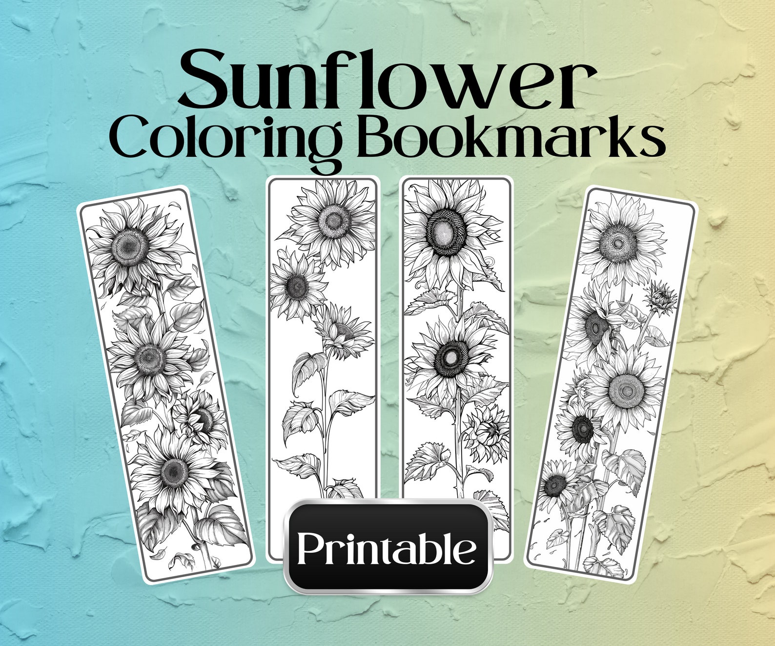 Sunflower Coloring Bookmarks Printable Adult Color Page Digital Floral ...