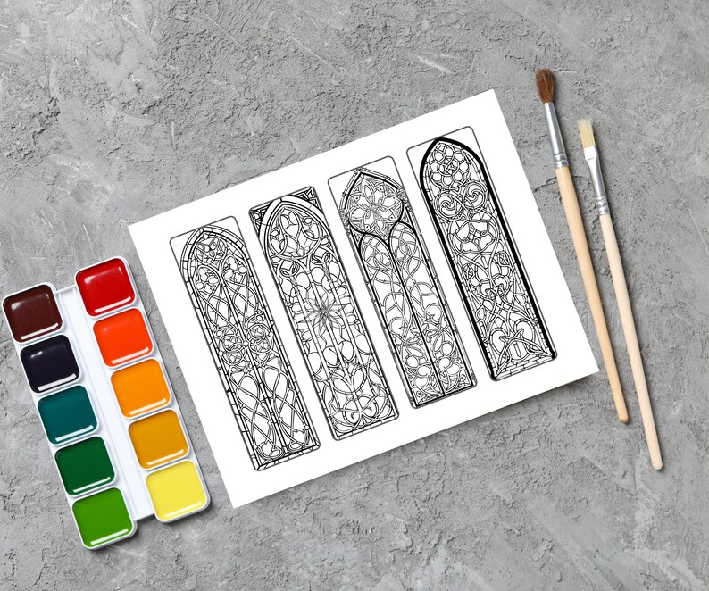 Stained Glass Coloring Bookmarks: Church Window Designs (PDF) - Etsy