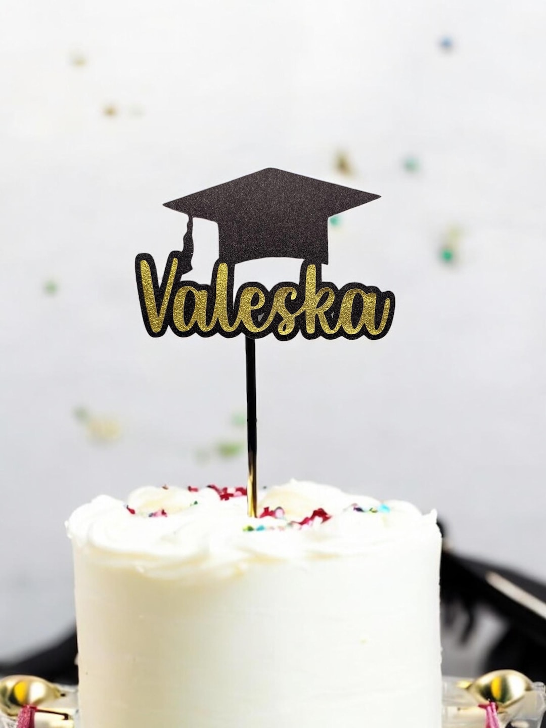 Personalized Graduation Cake Topper Set: Glitter Grad Cap, Custom Name ...