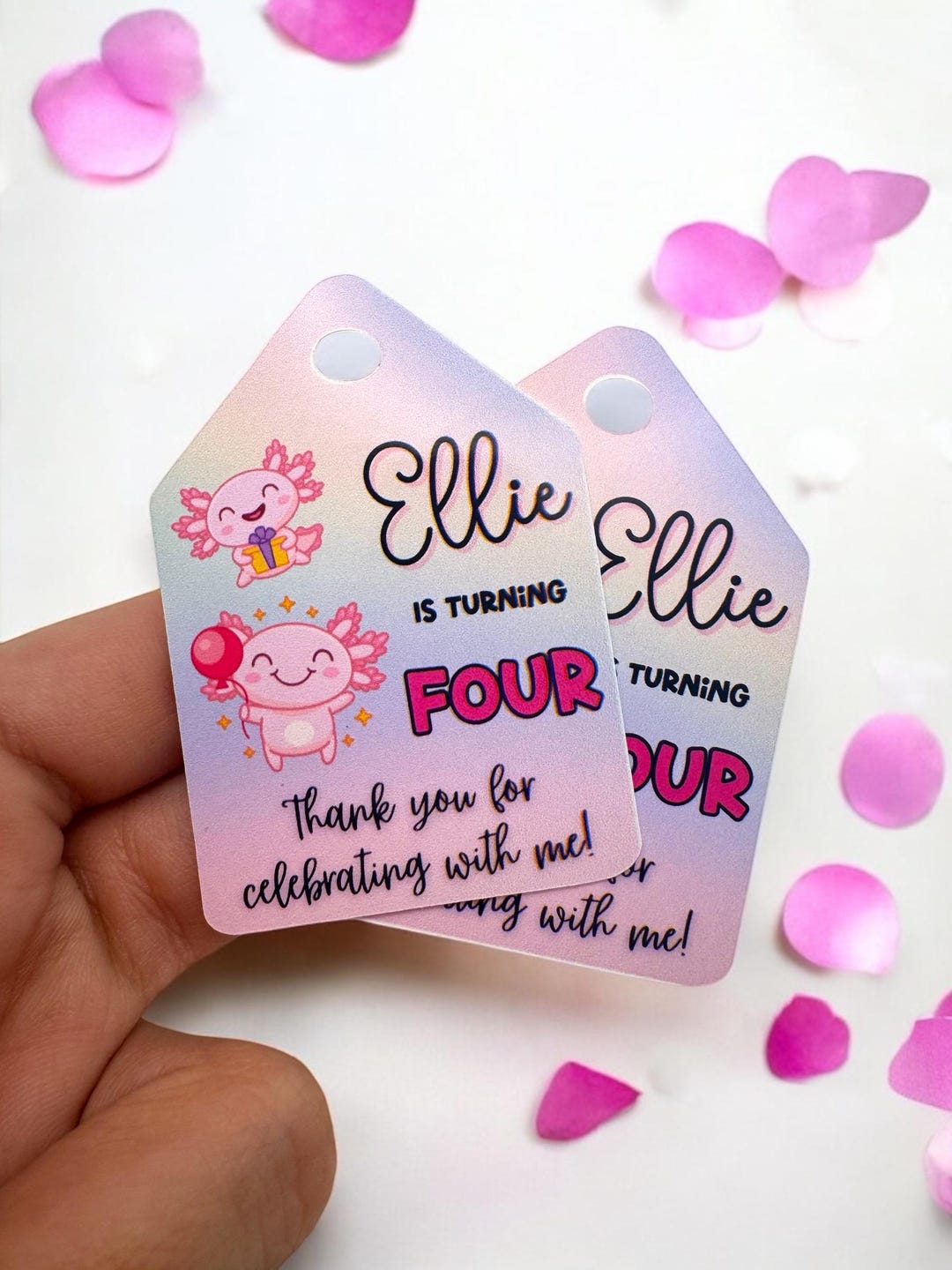 Axolotl Birthday Favor Tags: Custom Kawaii Party Thank You - Set of 16 ...