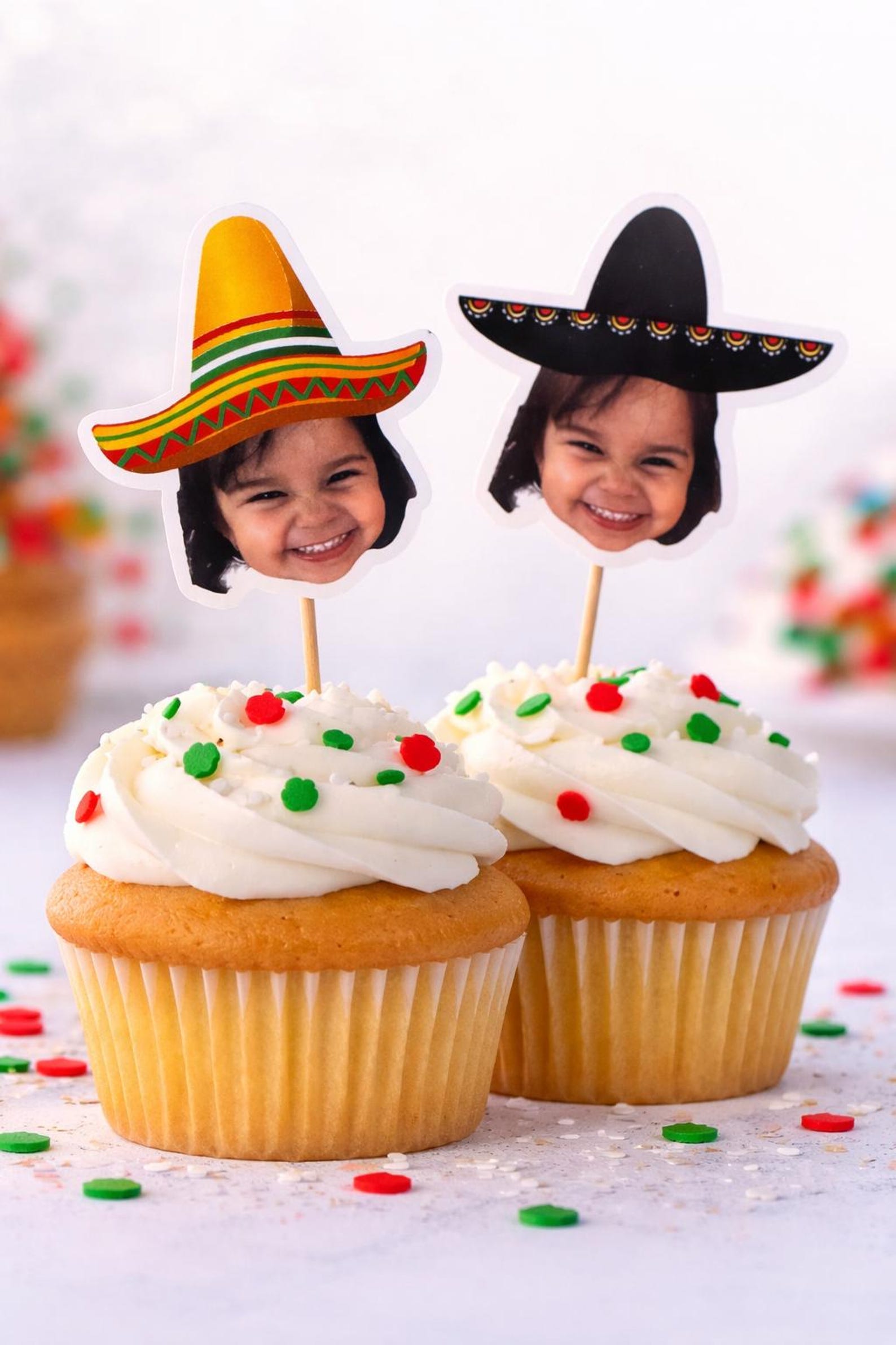 Fiesta Sombrero Custom Face Cupcake Toppers: Cinco De Mayo Party Decor ...