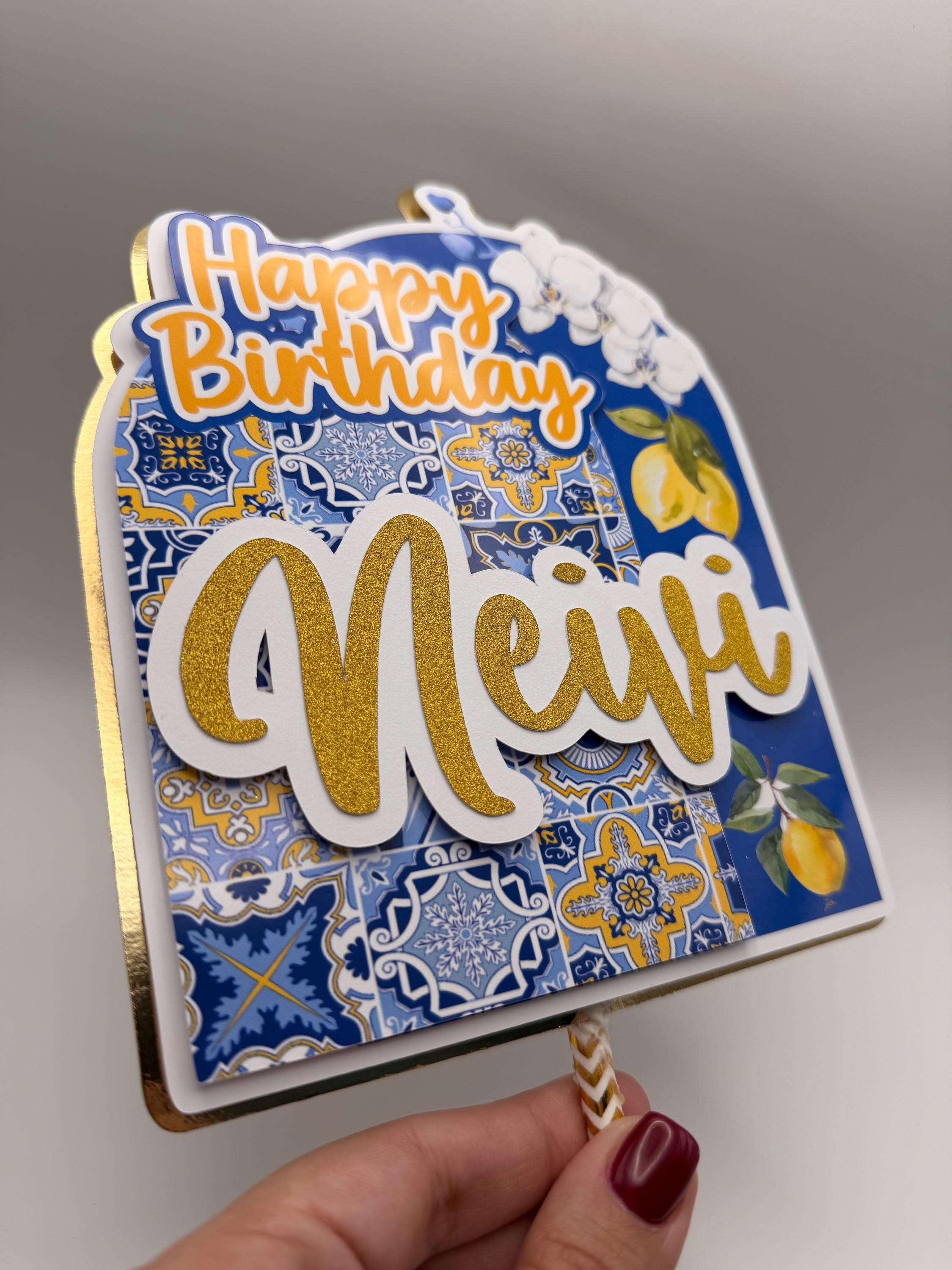 Lemon Tile Birthday Cake Topper: Personalized Mediterranean Party Decor ...