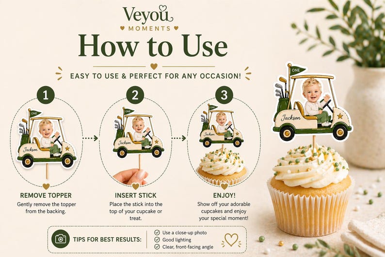 Custom Face Golf Cupcake Toppers | Hole in One First Birthday Party ...