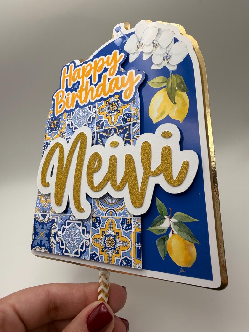 Lemon Tile Birthday Cake Topper: Personalized Mediterranean Party Decor ...