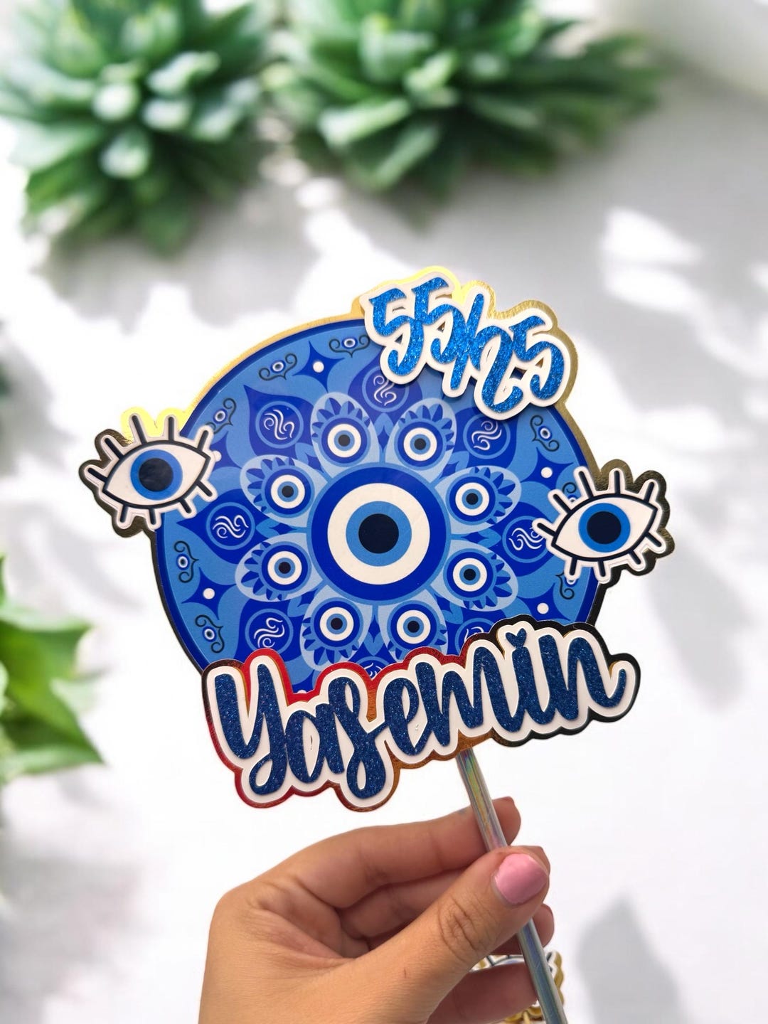 Personalized Evil Eye Cake Topper | Blue Nazar Birthday Topper | Hamsa ...