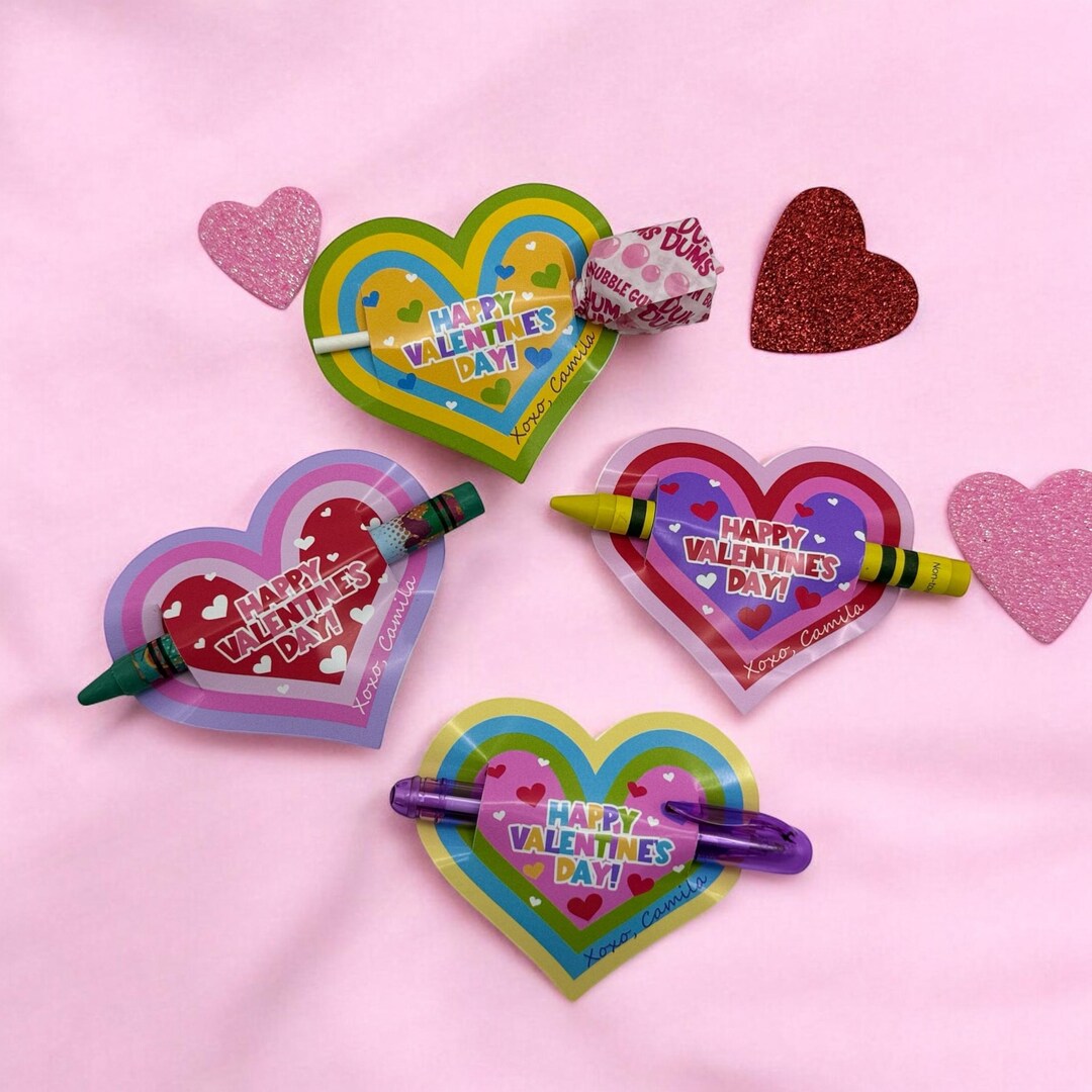 Heart Valentine's Day Cards: Lollipop/pencil Insert, Personalized Kids ...