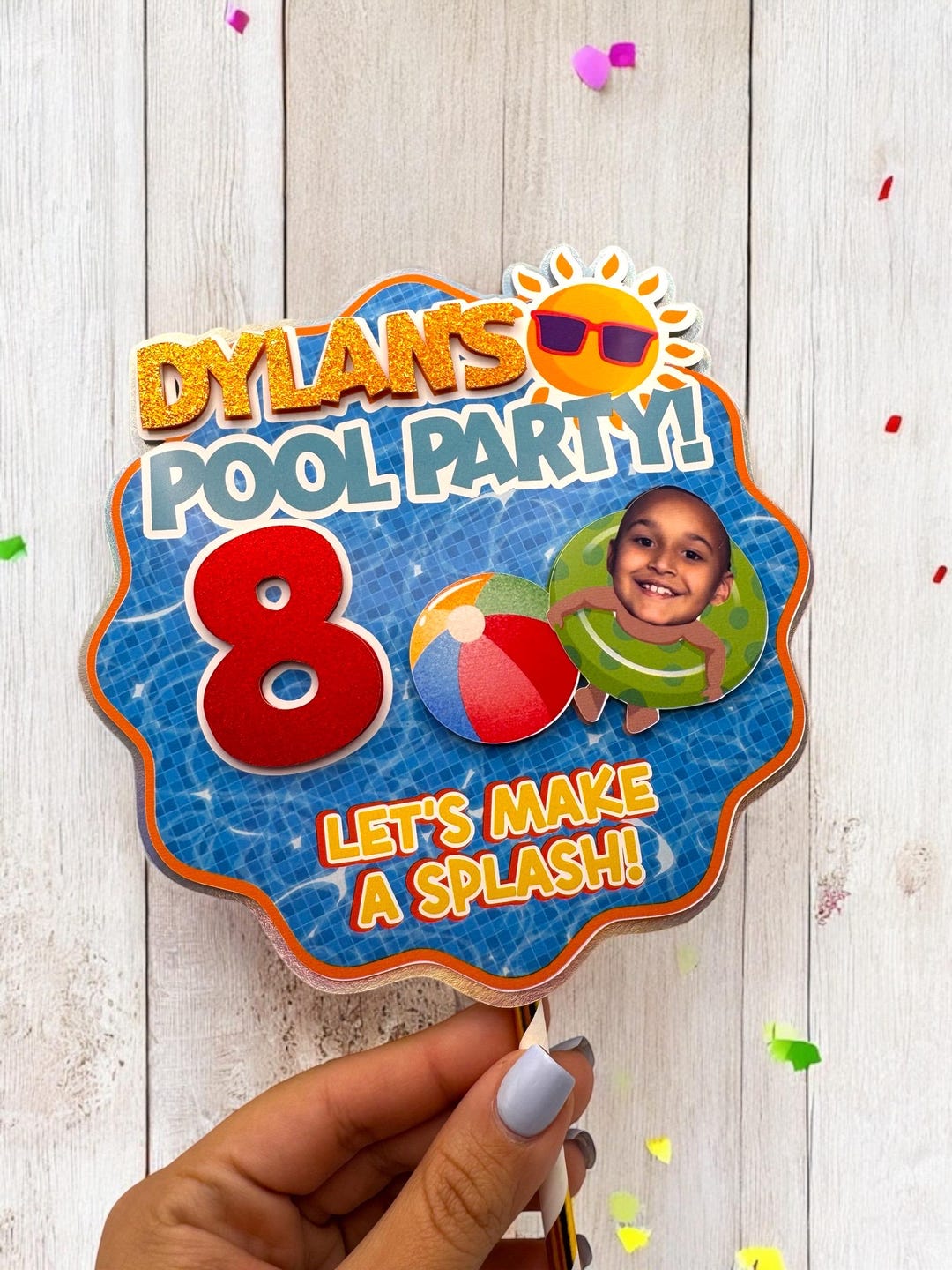 Personalized Pool Party Cake Topper: Custom Photo, Name & Age - Etsy