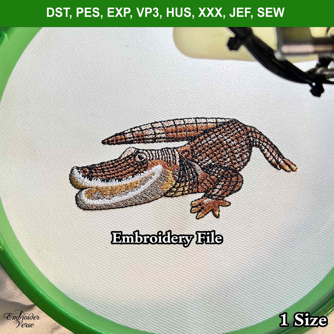 Alligator Embroidery Machine Design File, Trendy Hat Embroidery Pattern ...