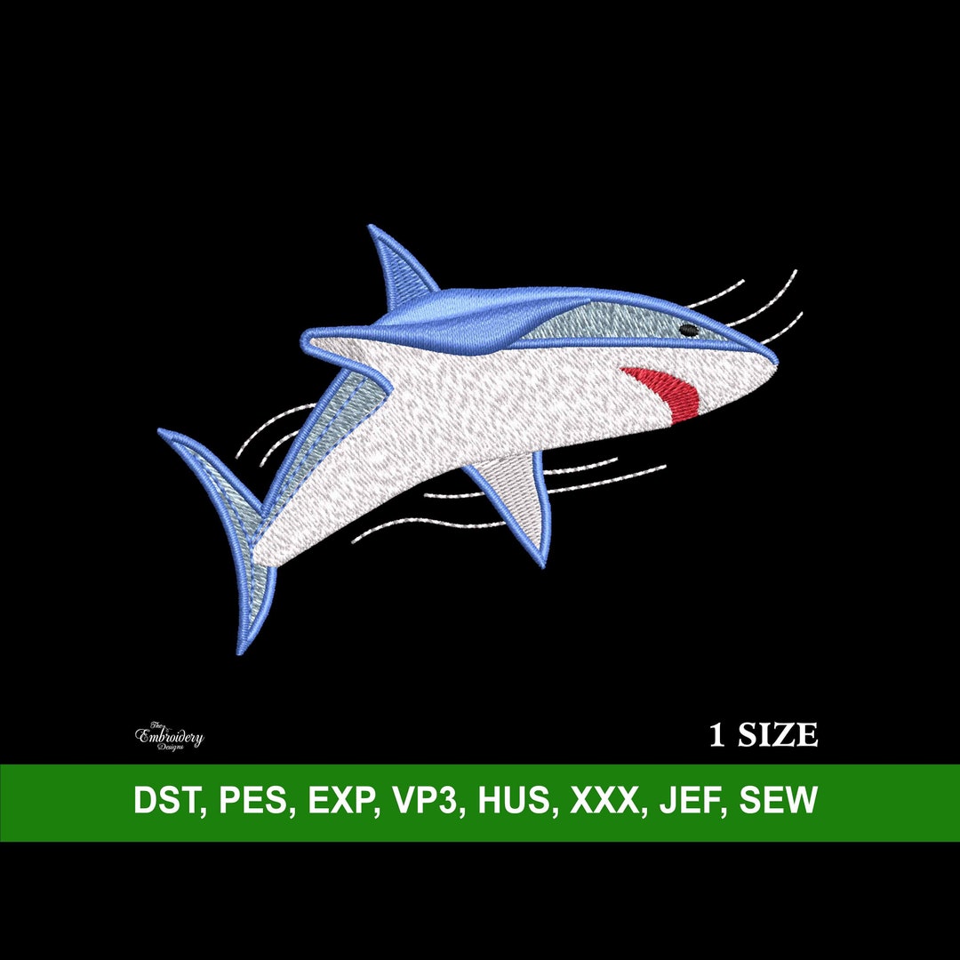 Shark Embroidery Machine Design File for Hats, Embroidery Designs ...